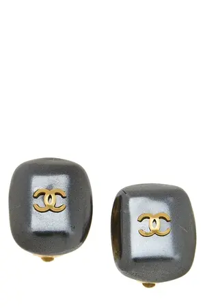 Chanel Chanel Stone 'CC' Clip-On Earrings Grey
