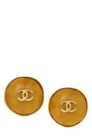Chanel Gold Button Earrings - Yellow