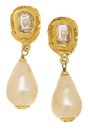 Chanel Teardrop Faux Pearl Dangle Clip-on Earrings - Gold