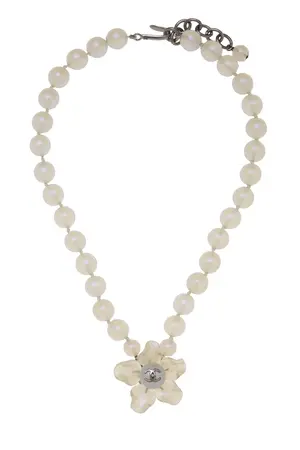 Chanel Faux Pearl Camellia Flower Necklace - White
