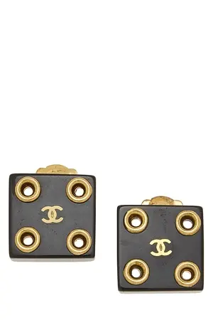 Chanel Cc Square Clip-on Earrings - Black