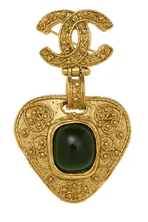 Chanel Gold-tone 'cc' Brooch - Green
