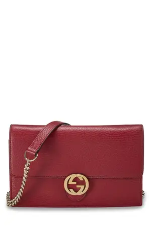 GUCCI Red Interlocking Wallet On Chain (woc) Small