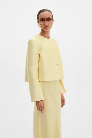 MALINA Ruthie Cropped Long Sleeve Blouse - Light Lemon