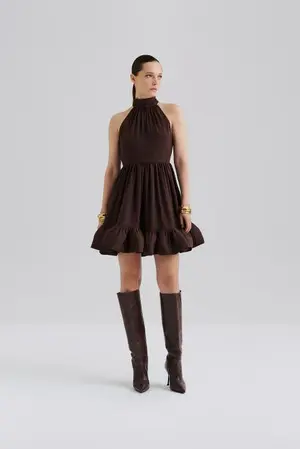 MALINA Halterneck Ruffled Mini Dress