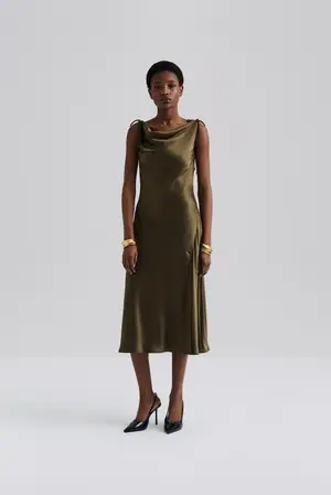 MALINA Zarea Tie Satin Midi Dress