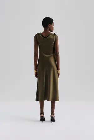 MALINA Zarea Tie Satin Midi Dress