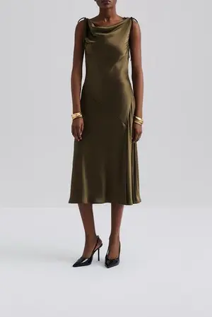 MALINA Zarea Tie Satin Midi Dress