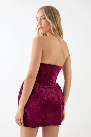 MISSPAP Bonded Velvet Lantern Skirt Mini Dress - Wine