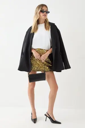 MISSPAP Sequin Embellished Mini Skirt