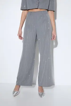 MISSPAP Embellished Straight Leg Trousers - Grey