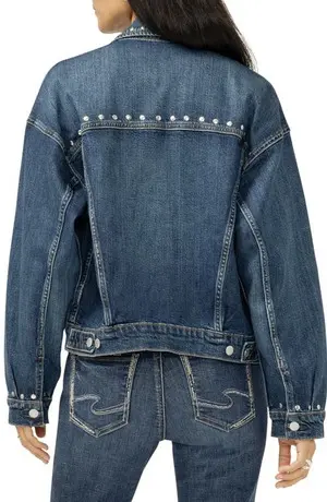 SILVER JEANS CO. Studded Denim Trucker Jacket