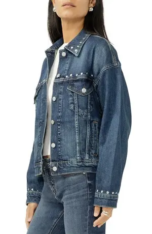 SILVER JEANS CO. Studded Denim Trucker Jacket