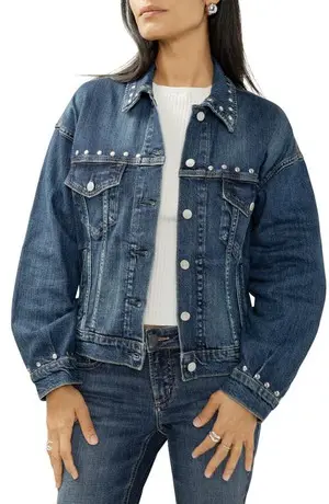SILVER JEANS CO. Studded Denim Trucker Jacket
