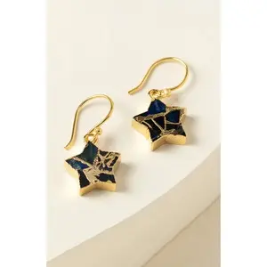 UNCOMMON GOODS Mosaic Stone Star Drop Earrings - Gold