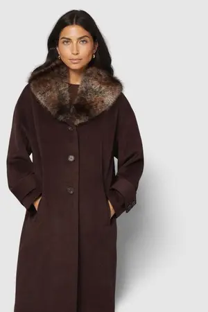 WALLIS Faux Fur Collar Tab Cuff Coat
