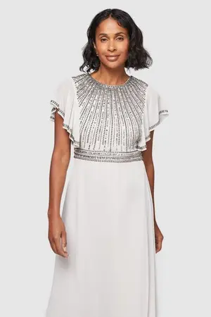 WALLIS Embellished Ruffle Sleeve Maxi Dress - Grey