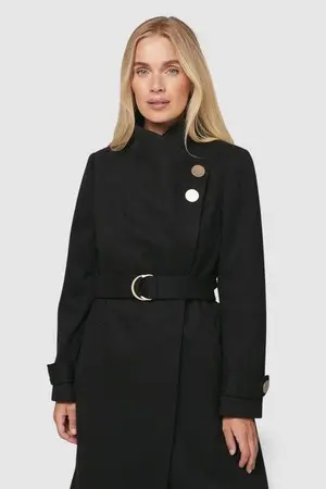 WALLIS Petite Funnel Neck Tie Belt Coat