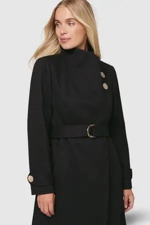 WALLIS Petite Funnel Neck Tie Belt Coat
