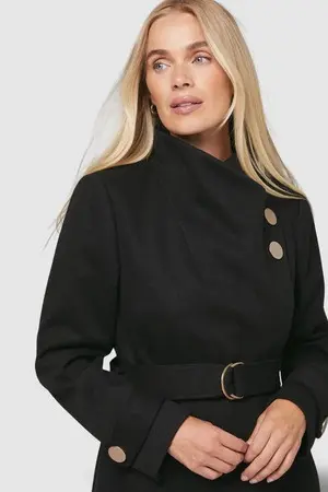 WALLIS Petite Funnel Neck Tie Belt Coat