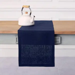 SOLINO HOME Linen Table Runnerfete Navy