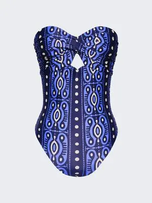 Johanna Ortiz Tribal Strapless One-piece Swimsuit - Navy