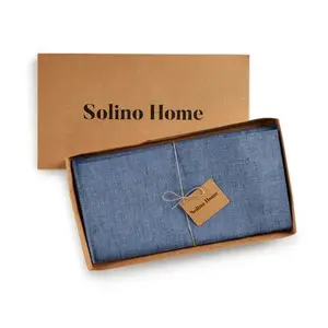 SOLINO HOME Linen Table Throwathena - Blue Denim