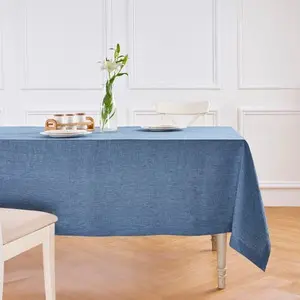 SOLINO HOME Linen Tableclothathena Blue Denim