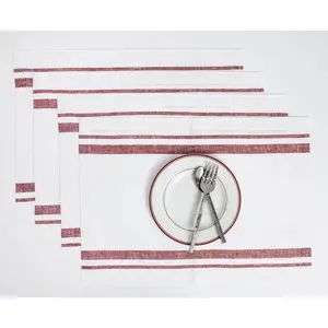 SOLINO HOME Linen Placematsfrench Stripe Burgundy And White