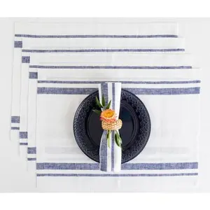 SOLINO HOME Linen Placematsfrench Stripe Navy And White