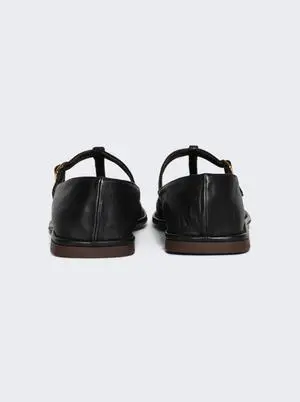 THE ROW Square T-strap Ballerina Flat - Black