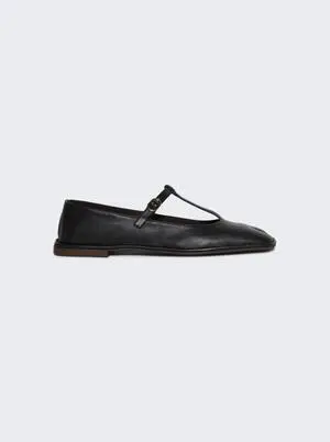 THE ROW Square T-strap Ballerina Flat - Black