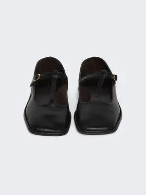 THE ROW Square T-strap Ballerina Flat - Black