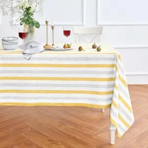 SOLINO HOME Linen Table Throwsorrento Stripe - Yellow And Grey