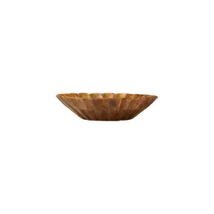 STORIED HOME Boho Carved Wood Bowl With Scalloped Edge - Natural