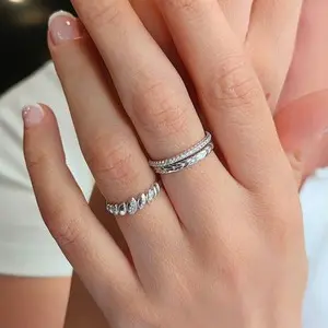 SPERO LONDON Lined Stones Marquise Sterling Ring - Silver