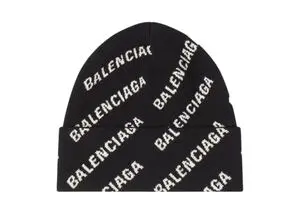 Balenciaga Mini Allover Logo Beanie - Black/white