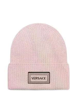 Versace Logo-patch Ribbed Beanie - Pink