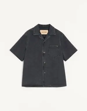Valentino Garavani Valentino Denim Bowling Shirt With VGold Black