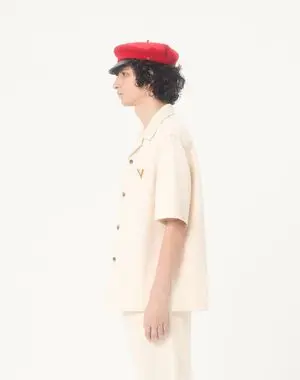 Valentino Garavani Denim Bowling Shirt With Vgold - Ivory