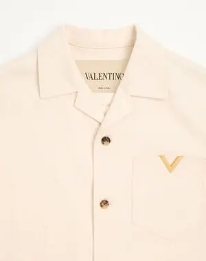 Valentino Garavani Denim Bowling Shirt With Vgold - Ivory