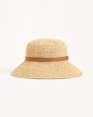 Valentino Garavani Vlogo Signature Foldable Straw Bucket Hat - Natural/saddle Brown