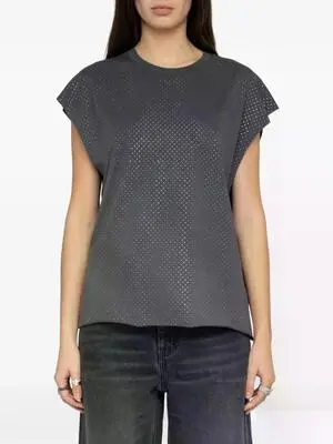 Zadig&Voltaire Cloe Rhinestone Cotton Tank Top - Grey