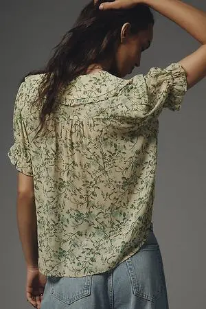 PILCRO Keira Sheer Blouse - Yellow Pattern