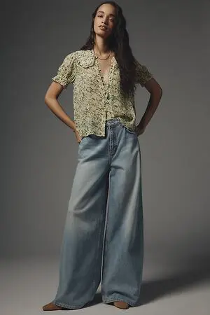 PILCRO Keira Sheer Blouse - Yellow Pattern