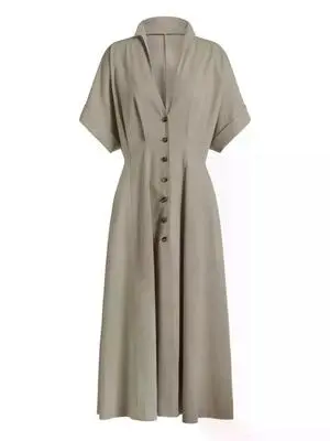 Alberta Ferretti Buttoned Silk Dress - Neutrals