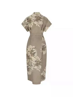 Brunello Cucinelli Floral-print Belted Dress - Neutrals