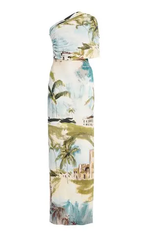 Oscar De La Renta One-shoulder Draped Maxi Dress - Multi