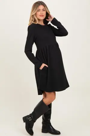 PINKBLUSH Textured Rib Long Sleeve Maternity Dress