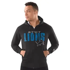 STARTER Detroit Lions Distressed Full-zip Hoodie - Black